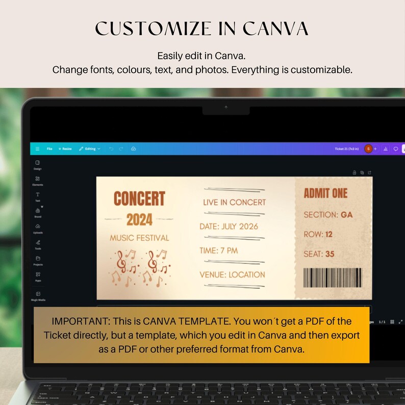 Concert Ticket Surprise Canva Template, Editable Music Event Pass 7x3 ...