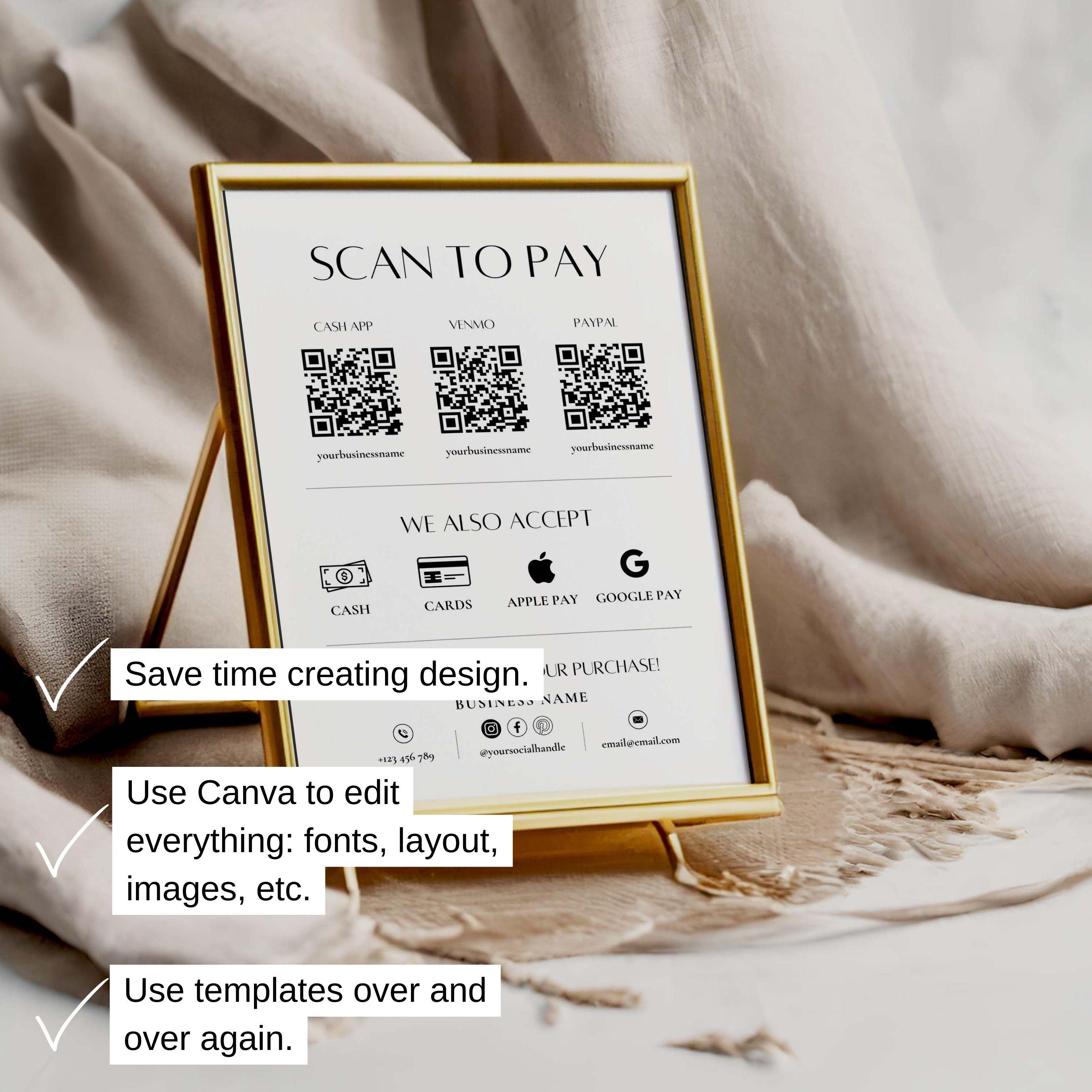 Editable Scan to Pay Sign QR Code Sign Template Canva, Printable ...