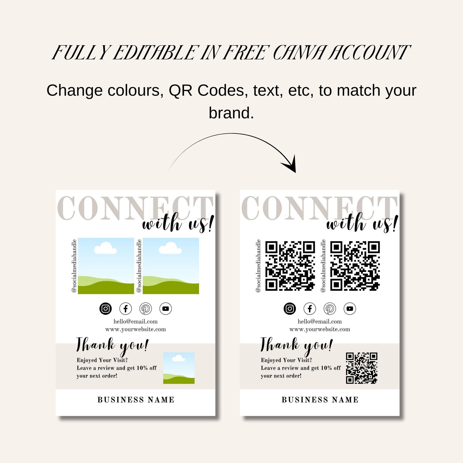 Social Media Sign Template QR Code Canva, Printable Connect With Us ...