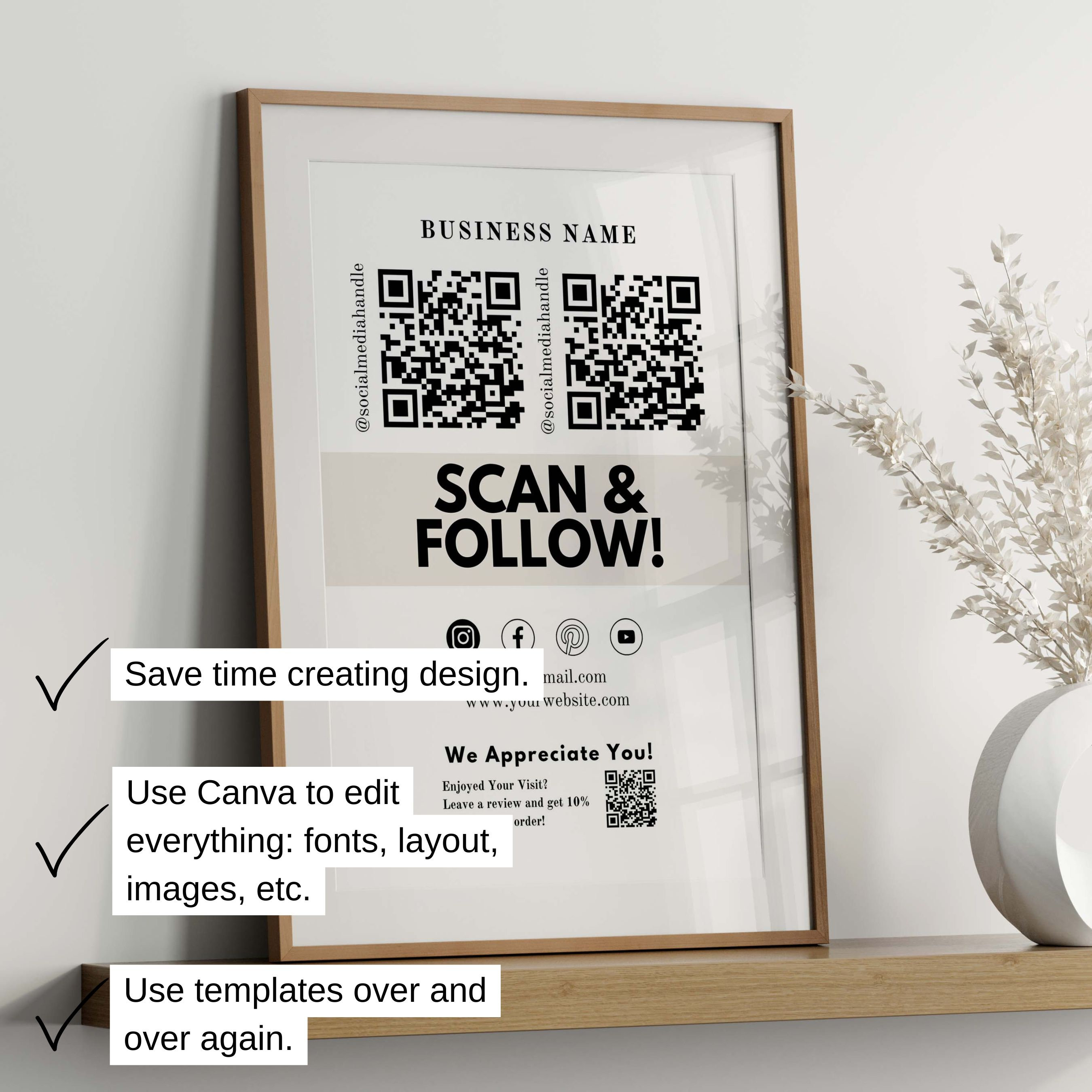Follow Us Poster Template, Canva Social Media Printable Sign, Small ...
