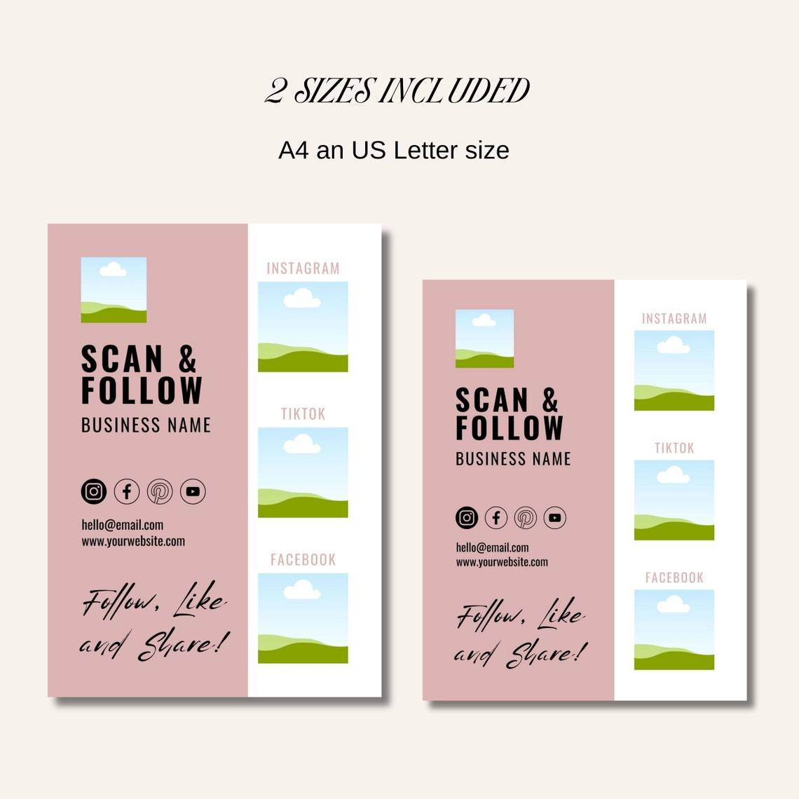 Canva Social Media Printable Sign, Follow Us Poster Template, Small ...