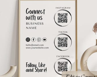 Connect With Us Sign, Social Media Sign, Small Business Sign, Printable ...