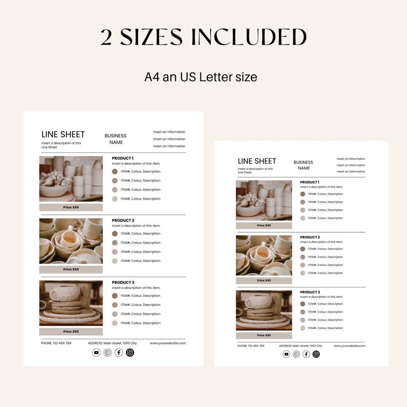 Pottery Line Sheet Canva Template | One Page Product Catalog for ...