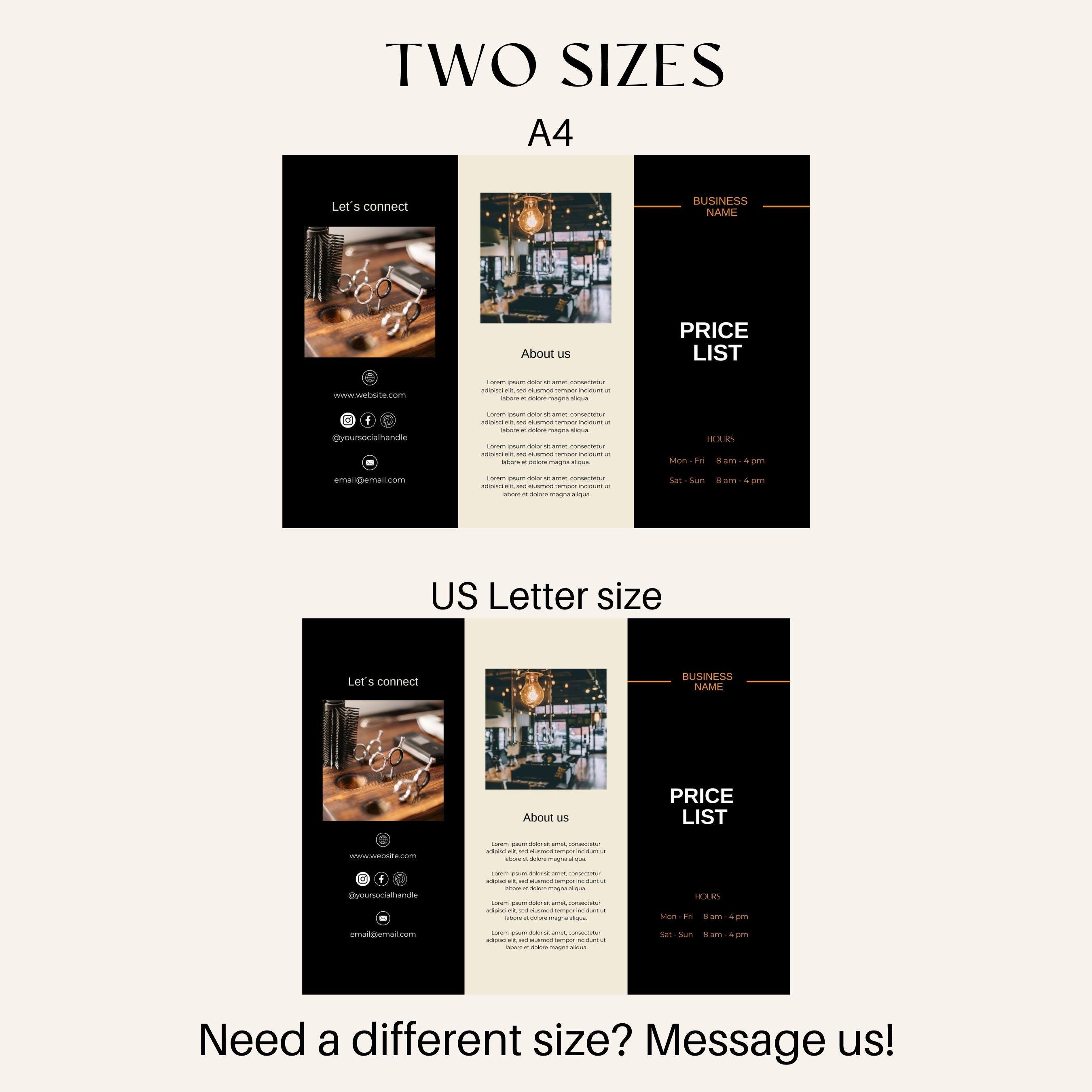 Trifold Brochure Price List Canva Template, Editable Menu, Services ...
