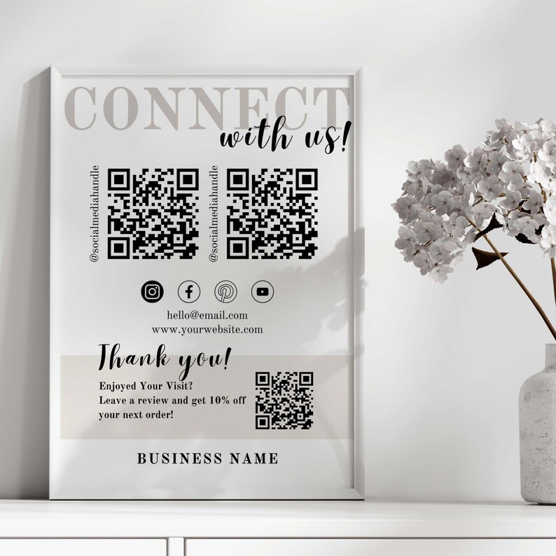 Social Media Sign Template QR Code Canva, Printable Connect With Us ...
