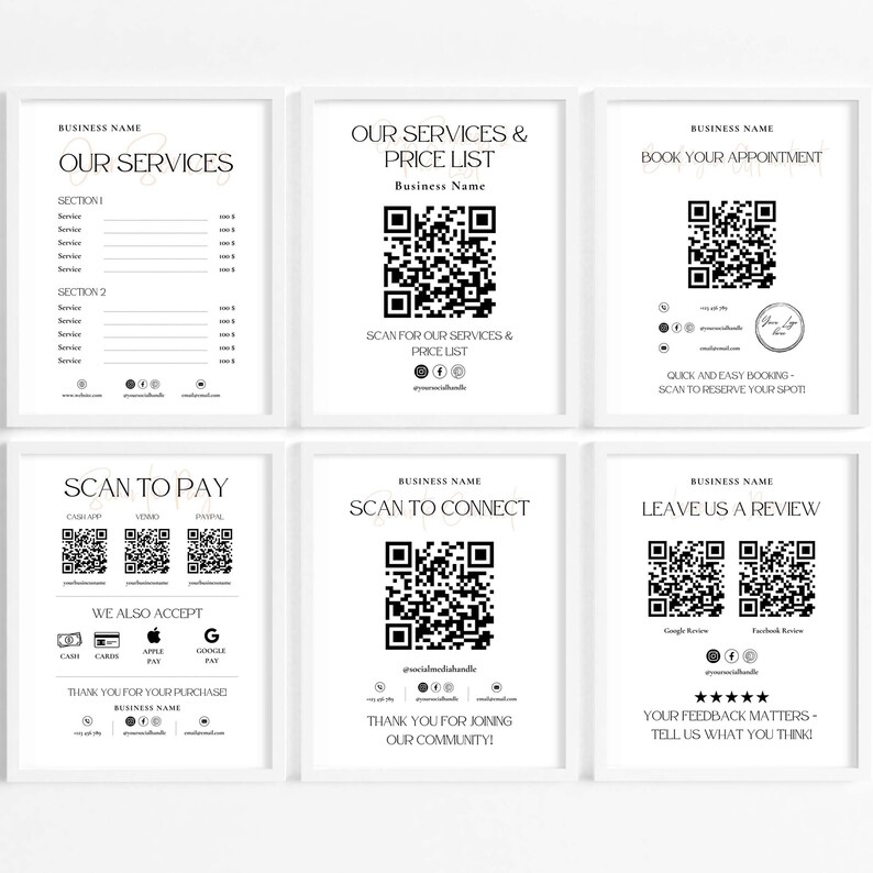 Small Business Sign Bundle Templates, Price List, Scan to Pay ...