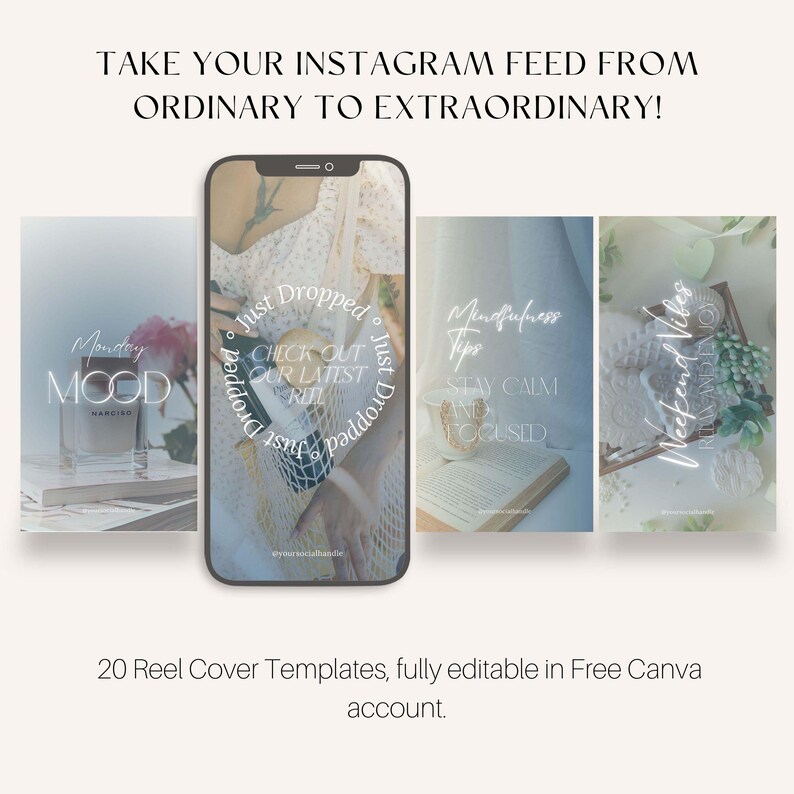 20 Blue Instagram Reel Cover Canva Templates, Done for You Reel Covers ...
