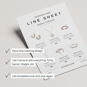 Jewelry One Page Line Sheet Canva Template, Editable Product Catalog ...
