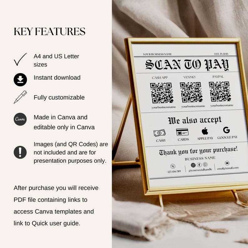 Newspaper Style Business Sign Canva Template, Editable Scan to Pay ...