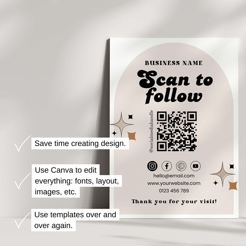Retro Social Media Sign Canva Template, QR Code Sign, Follow Us on ...