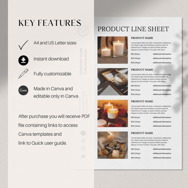 One Page Line Sheet Modern Canva Template, Product Catalog Flyer ...