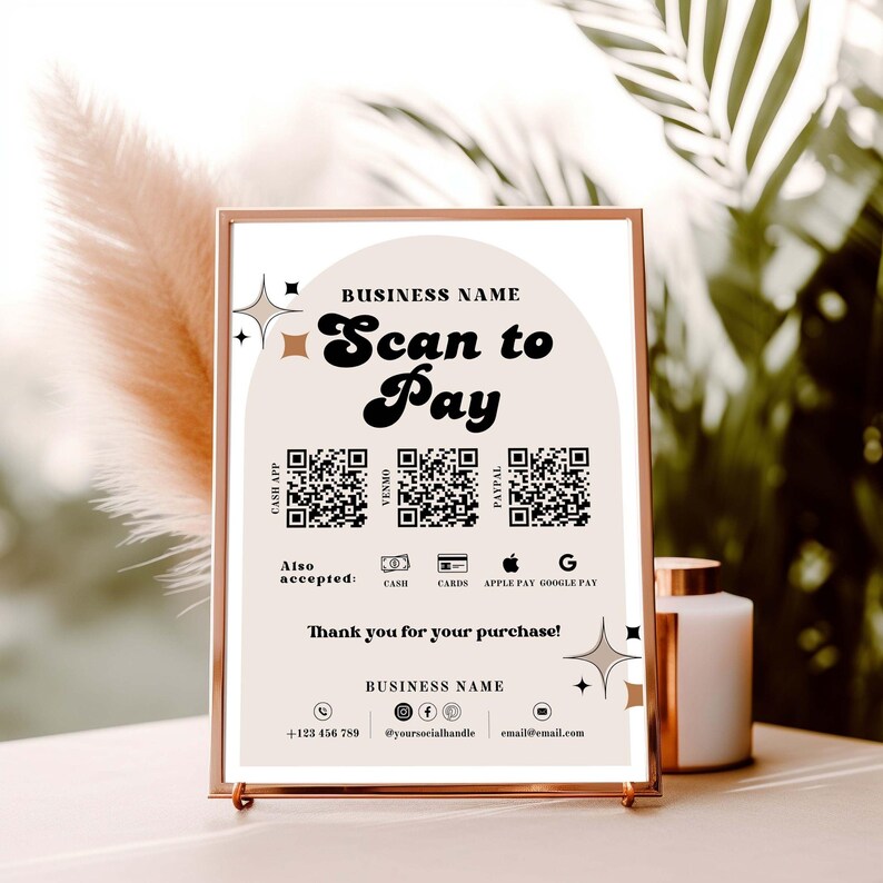 Editable Scan to Pay Retro Sign Canva Template, Custom QR Code Payment ...