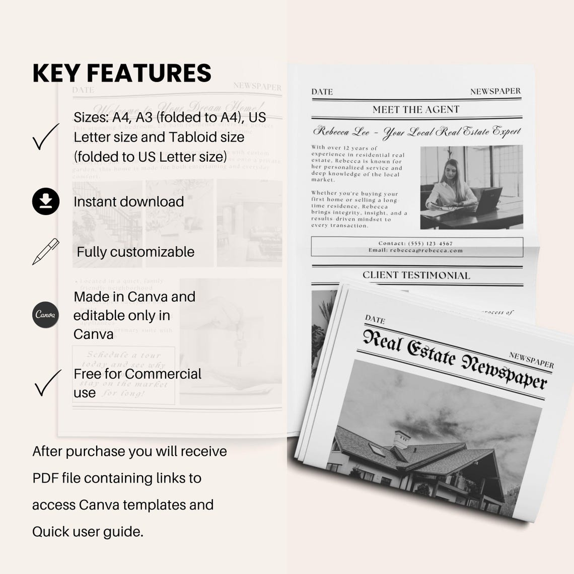 Editable Real Estate Newspaper Canva Template, A4, A3, US Letter ...