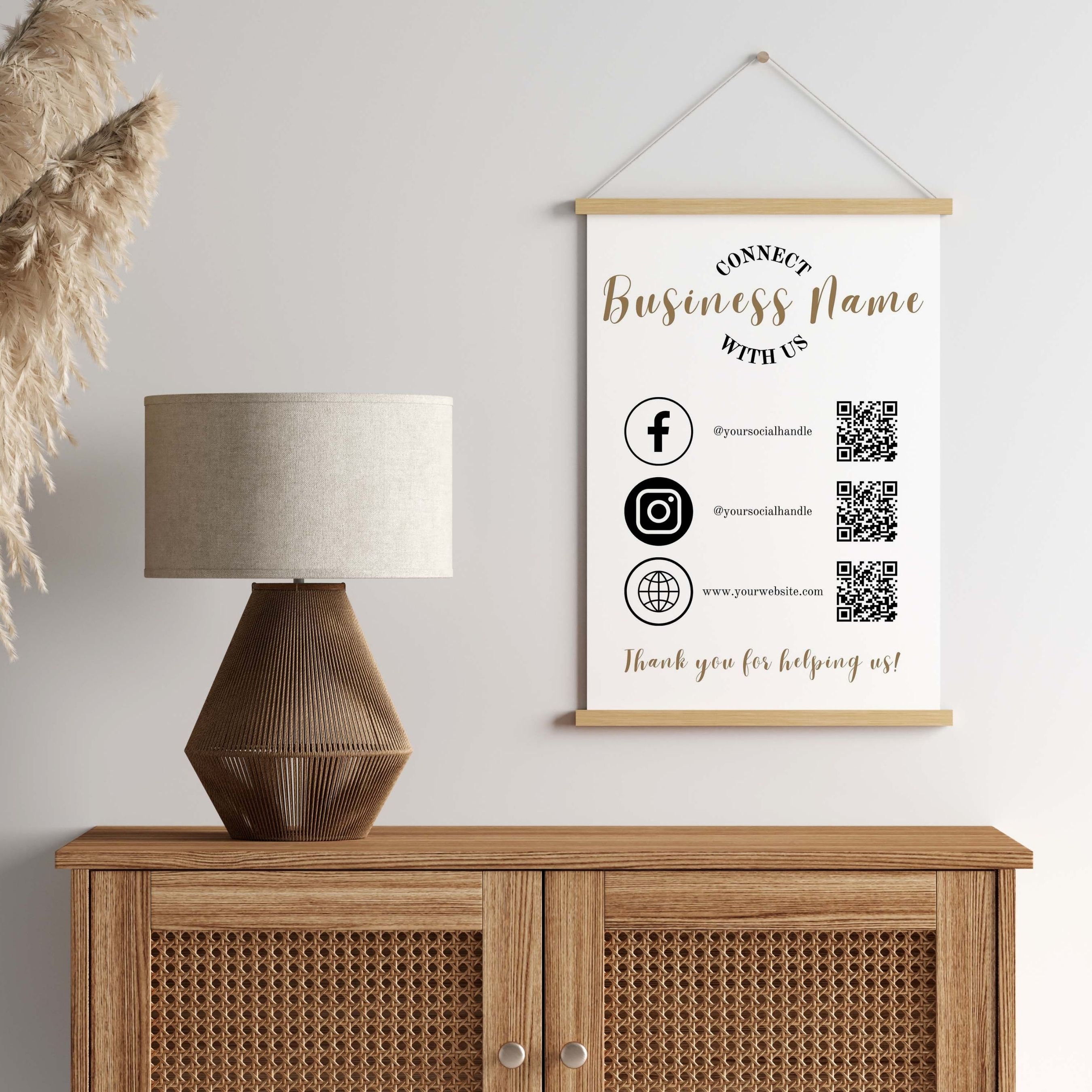 Social Media Sign Canva Template, QR Code Sign, Editable Small Business ...