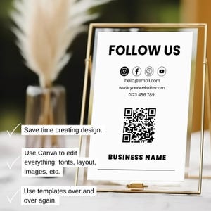 Simple Follow Us Social Media Sign Canva Template, QR Code, Connect ...