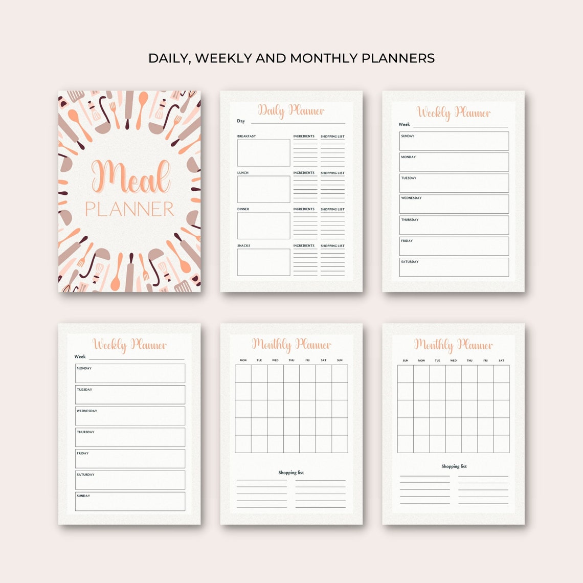 Meal Planner Printable Weekly Meal Planner, Grocery List, Menu Planner ...