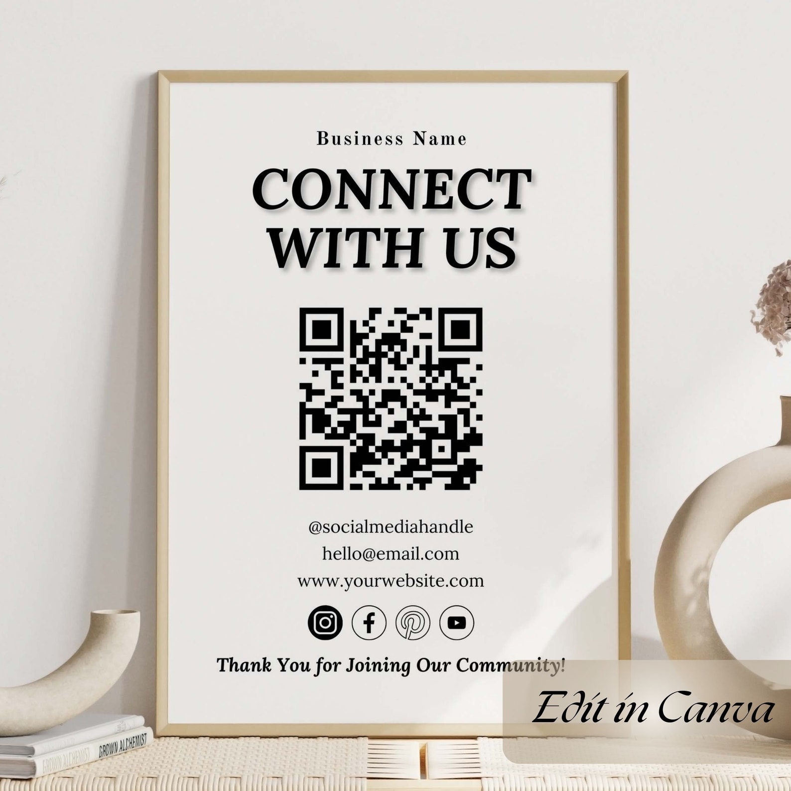 Social Media QR Code Sign Template, Canva Template, Follow Us Sign ...
