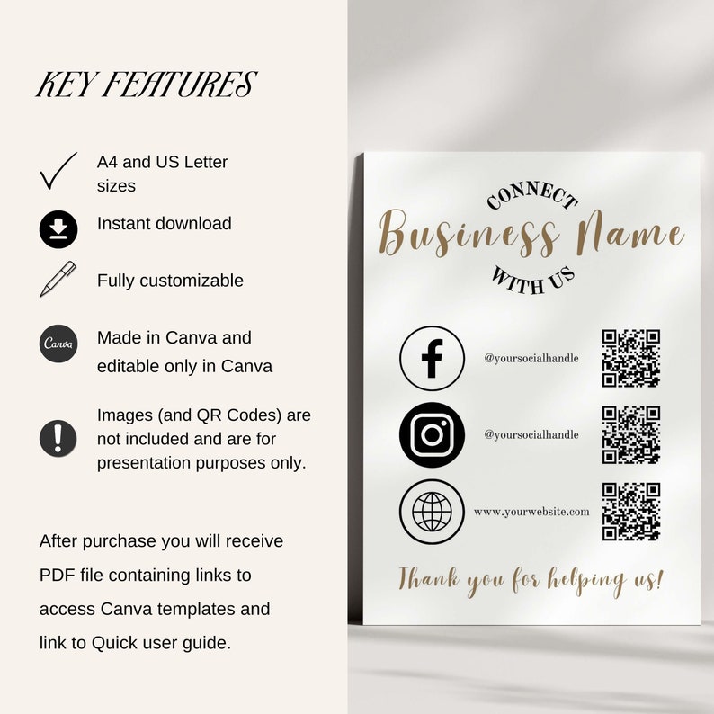 Social Media Sign Canva Template, QR Code Sign, Editable Small Business ...