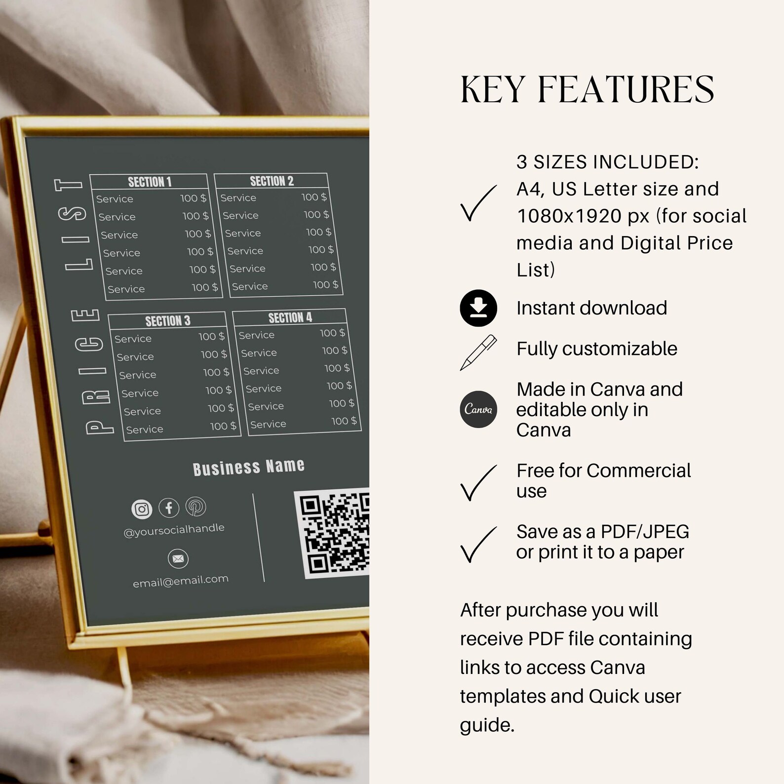 Price List Canva Template, Scan to Pay Template, Salon Price List ...