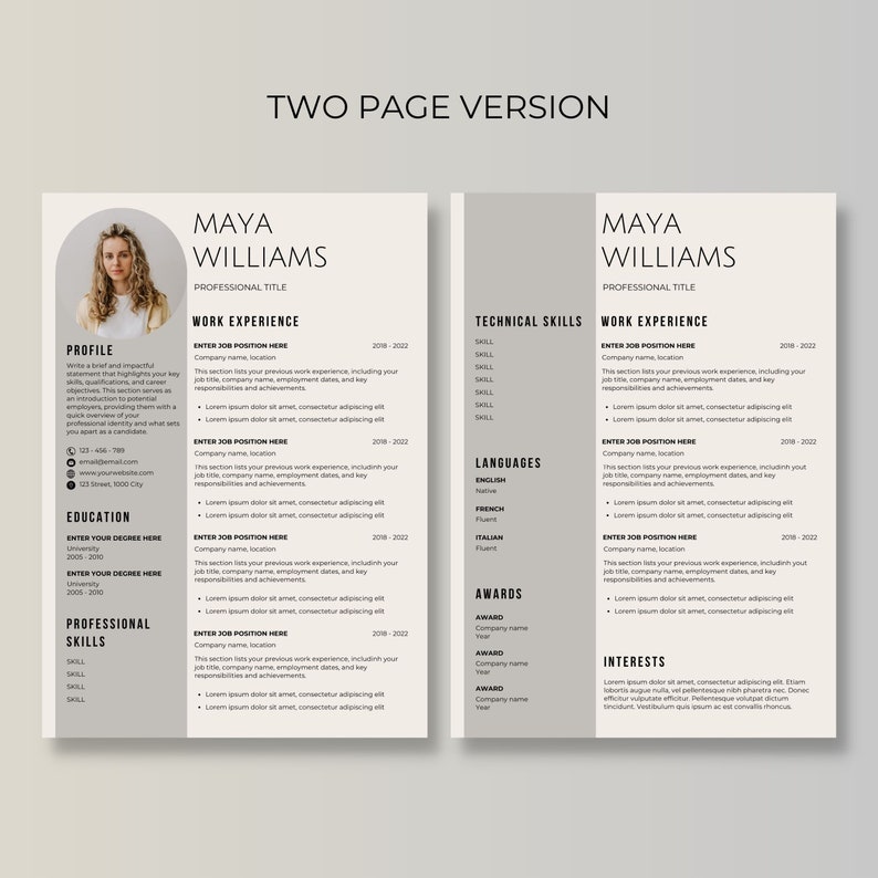 2 Page Resume Template, CV Template Canva, Cover Letter Template - Etsy ...