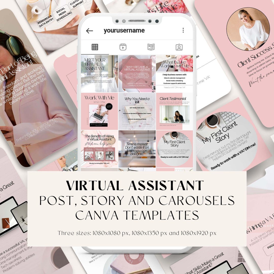 50 Virtual Assistant Editable Instagram Post Canva Templates, Time ...