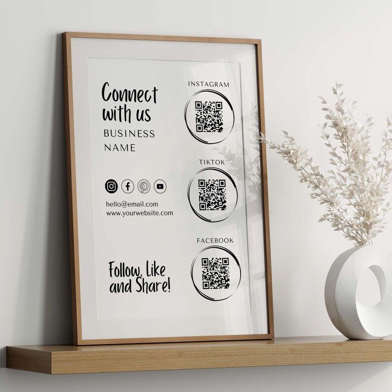 Connect With Us Canva Template, Social Media Sign, Small Business Sign ...