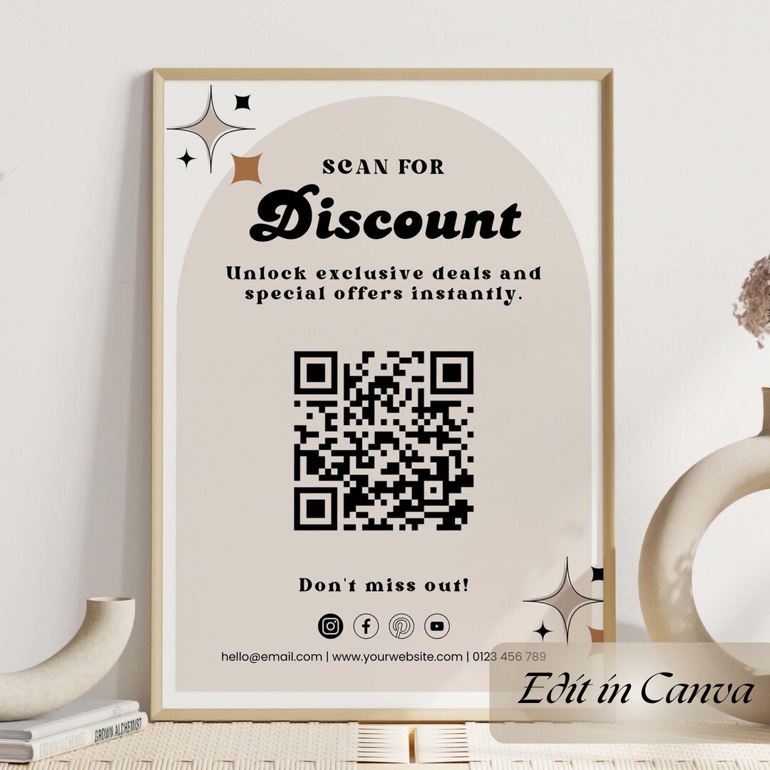 Discount Retro Sign Canva Template, Editable QR Code, Social Media Sign ...