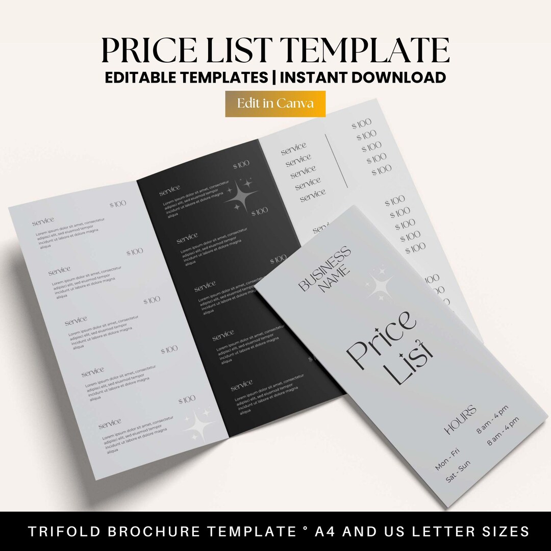Trifold Brochure Price List Canva Template, Business Brochure Template ...