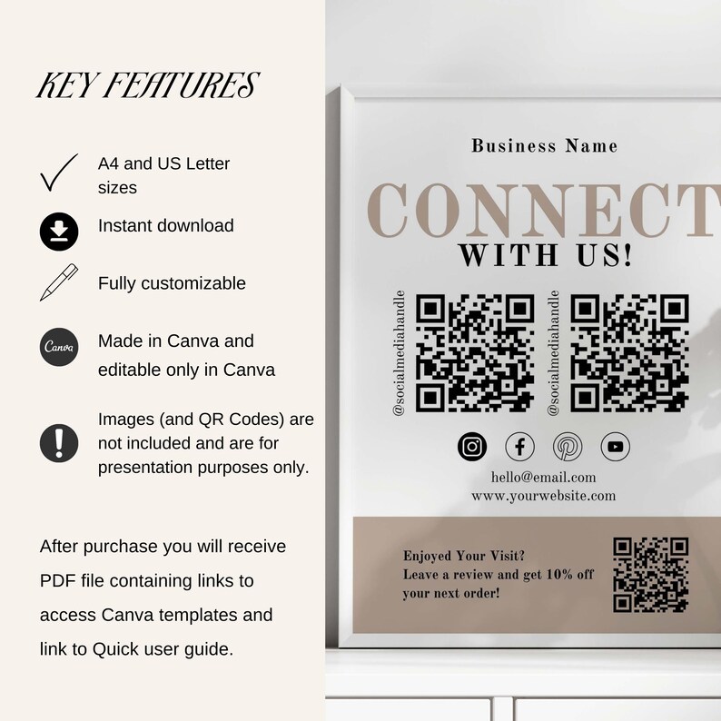Connect With Us Printable Sign, Social Media Sign, Small Business Sign ...