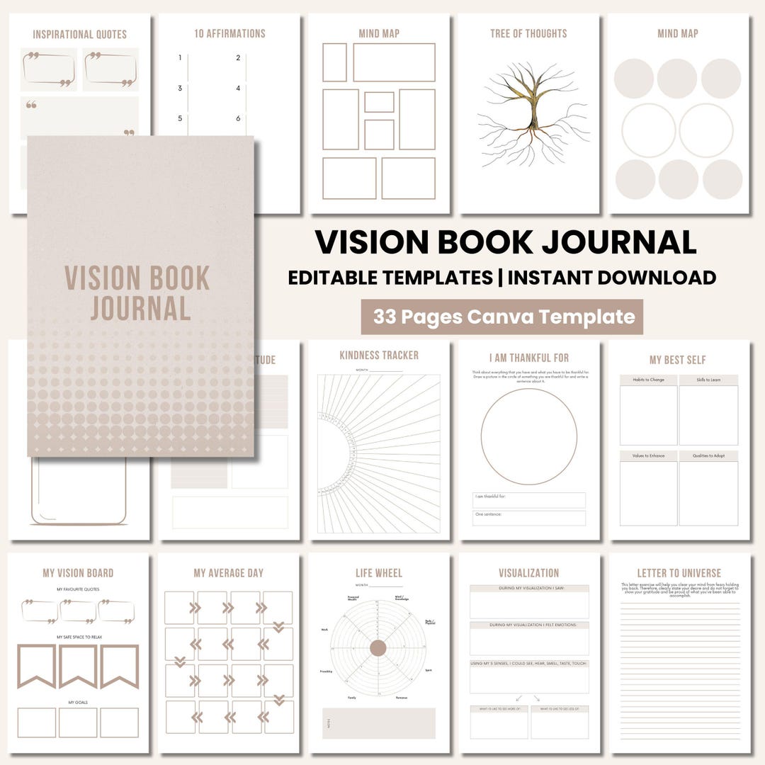 Vision Board Planner Pages Canva Template, Vision Book Plan Gratitude ...