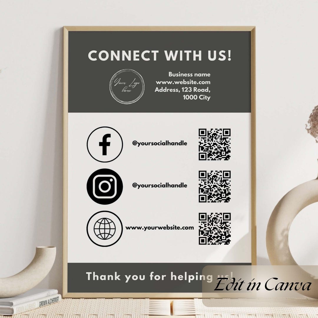 Neutral Minimalist QR Code Sign Canva Template, Editable Social Media ...