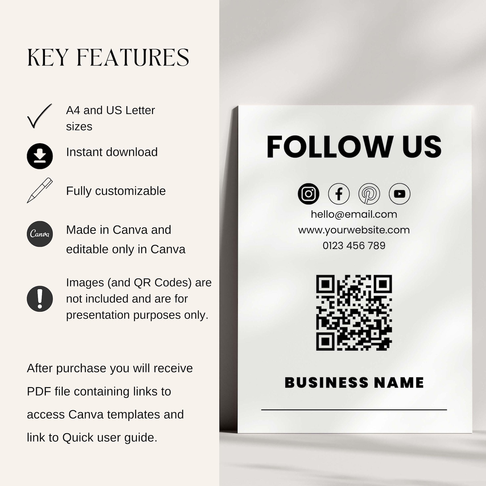 Simple Follow Us Social Media Sign Canva Template, QR Code, Connect ...