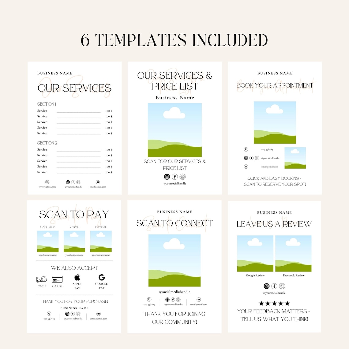 Small Business Sign Bundle Templates, Price List, Scan to Pay ...