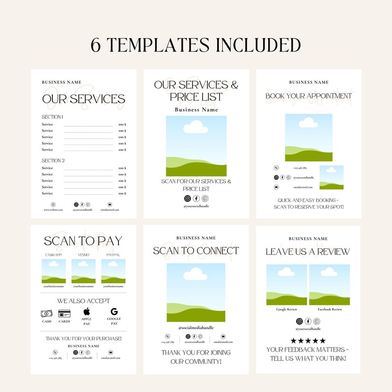 Small Business Sign Bundle Templates, Price List, Scan to Pay ...