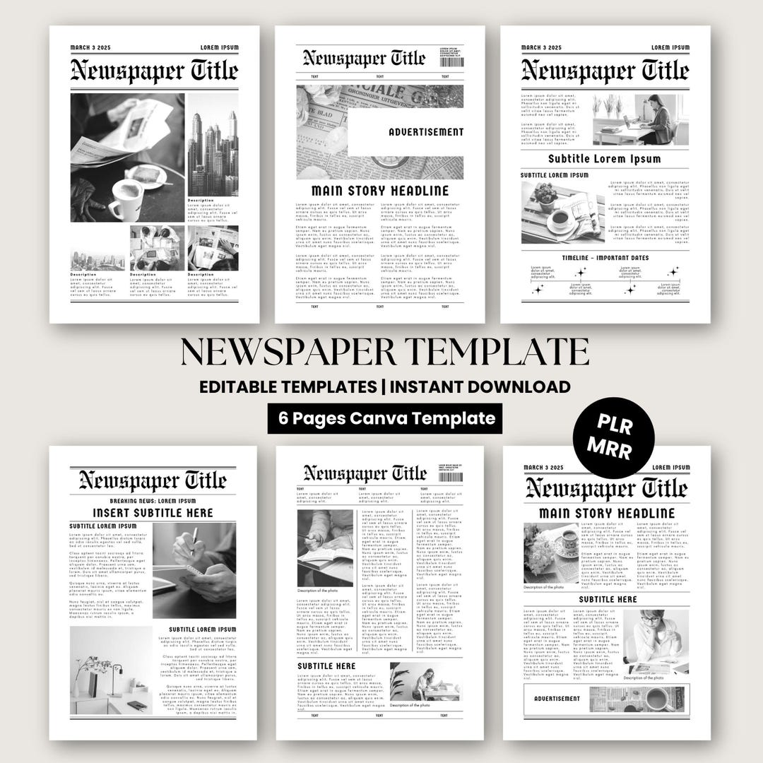 Editable Retro Newspaper Template MRR PLR, Editable Canva Template, A4 ...
