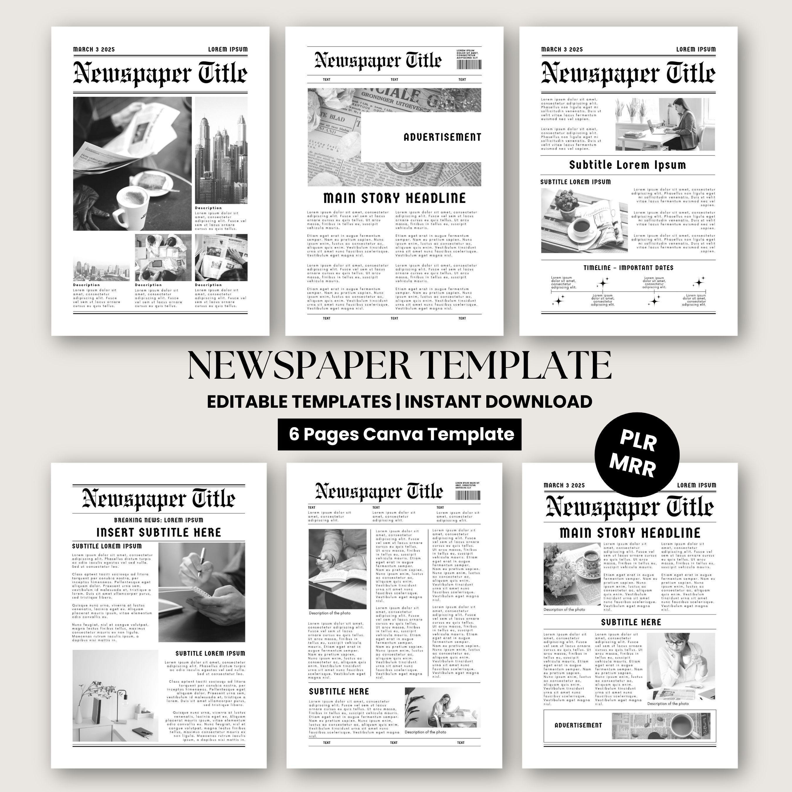 Editable Retro Newspaper Template MRR PLR, Editable Canva Template, A4 ...