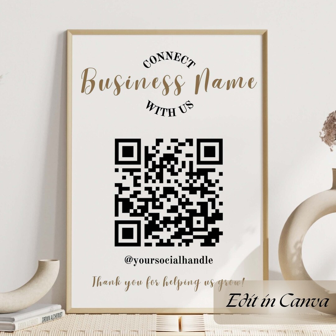 Social Media Sign QR Code Printable Template Canva, Let's Get Social ...