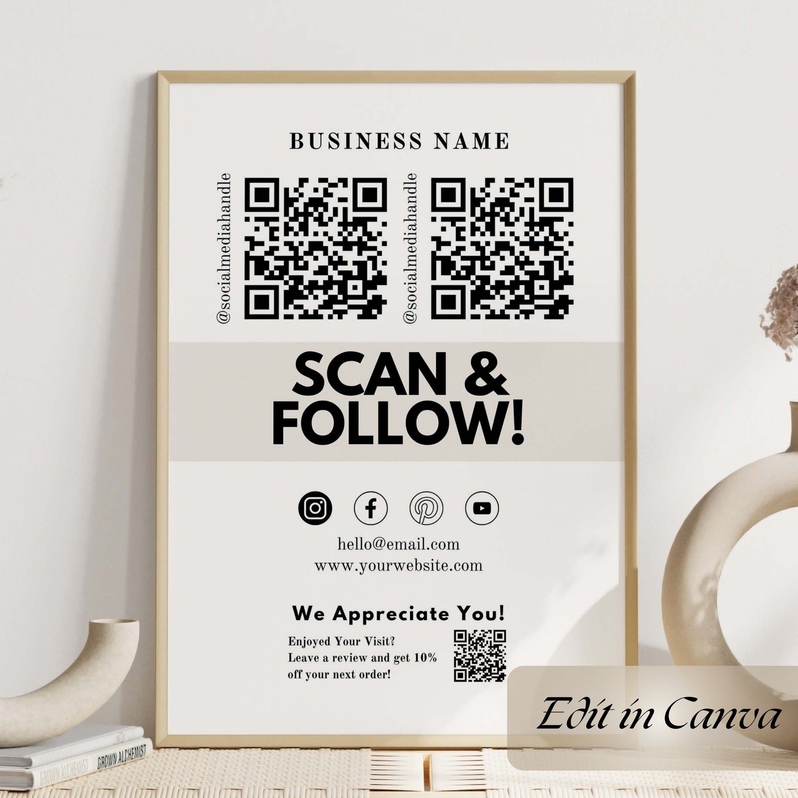 Follow Us Poster Template, Canva Social Media Printable Sign, Small ...