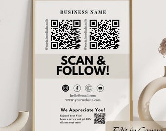 Canva Social Media Printable Sign, Follow Us Poster Template, Small ...
