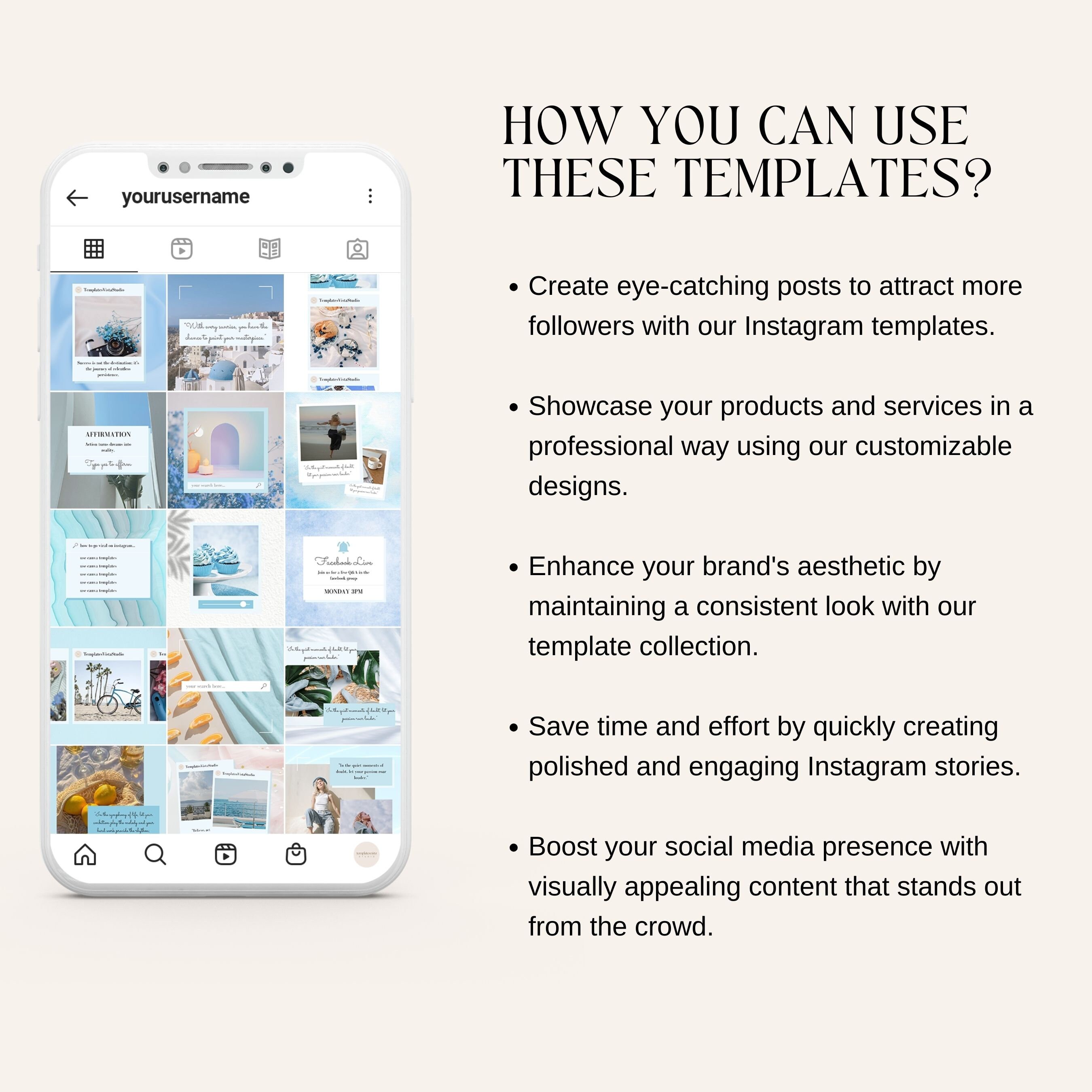 80 Blue Instagram Posts Bundle, Instagram Story Templates, Elegant ...