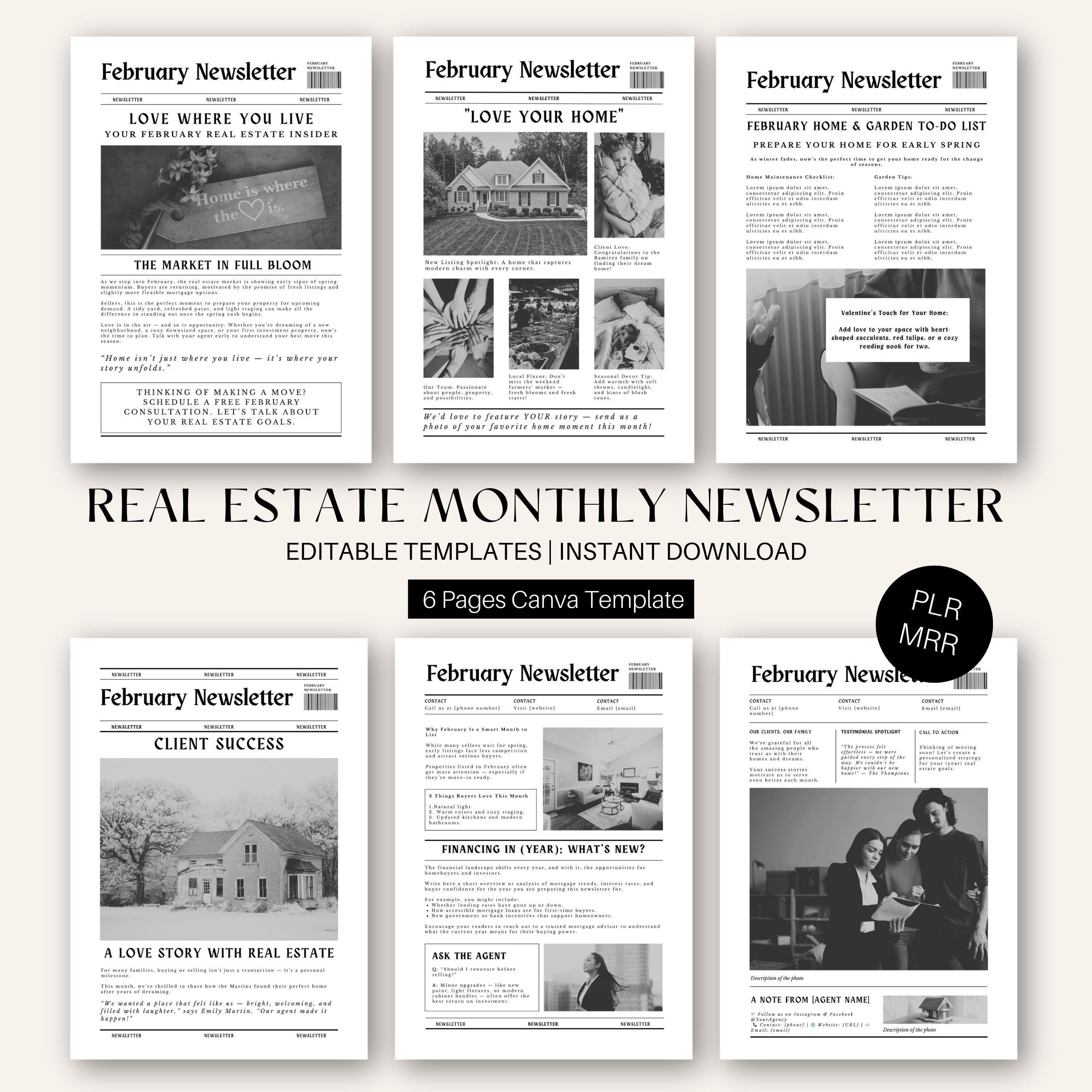 February Real Estate Newsletter Canva Template, Real Estate Agent ...