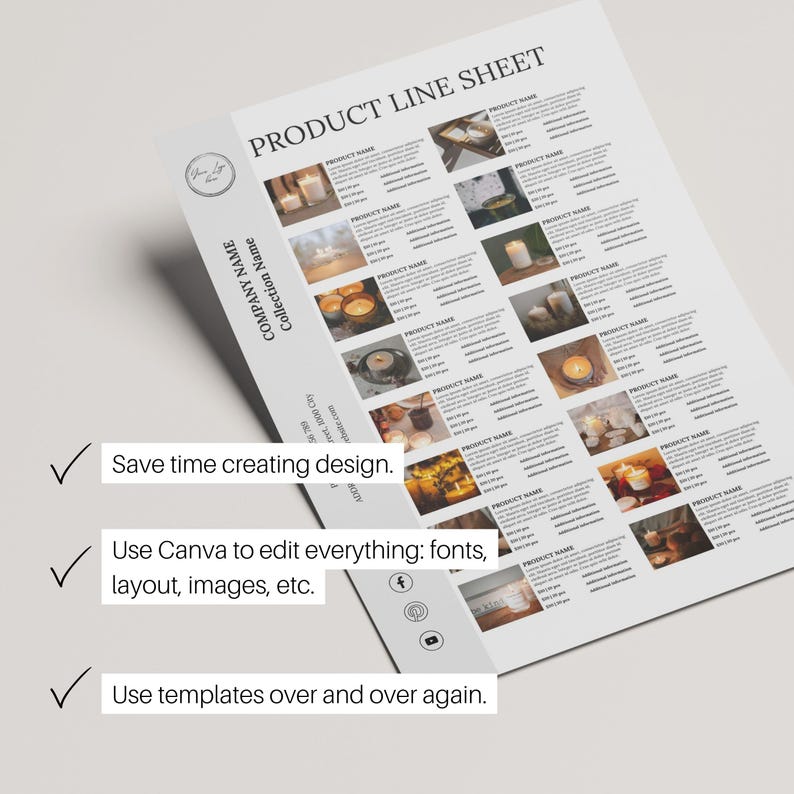 Candle Business Line Sheet Canva Template, One Page Wholesale Product ...