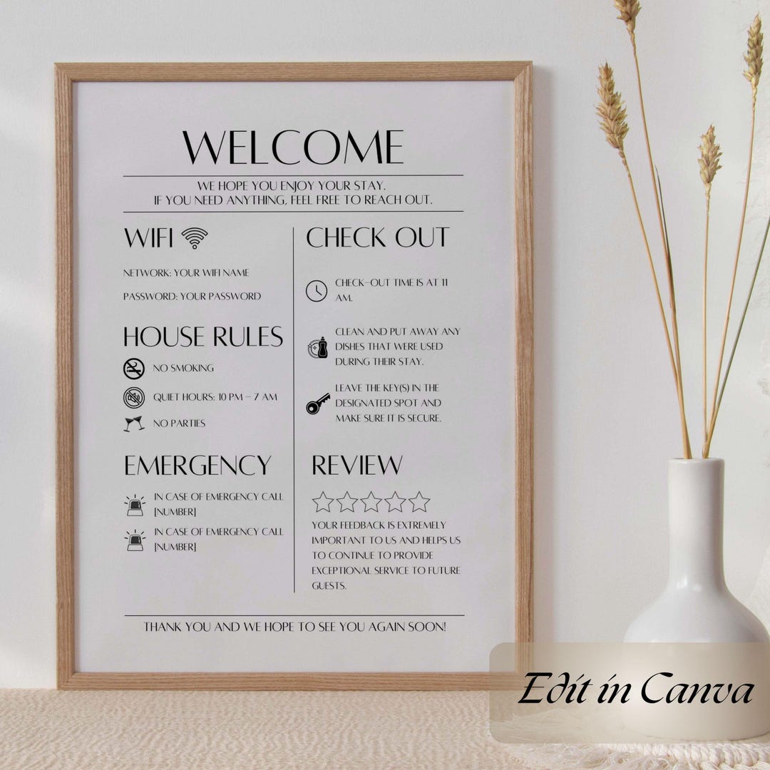 Welcome Sign Canva Template, Vacation Rental Welcome, Guest Arrival ...