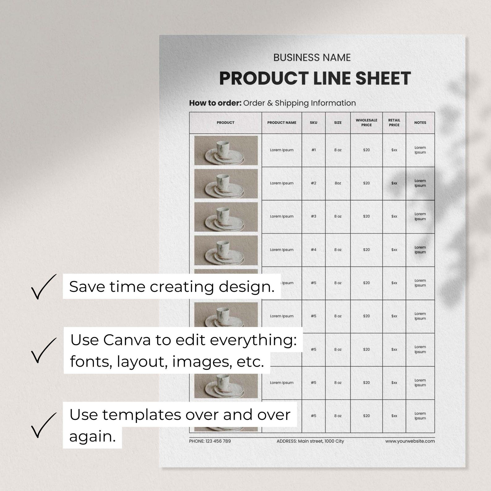 Line Sheet Canva Template, Wholesale Price List Template, Editable Template Catalog, Product ...