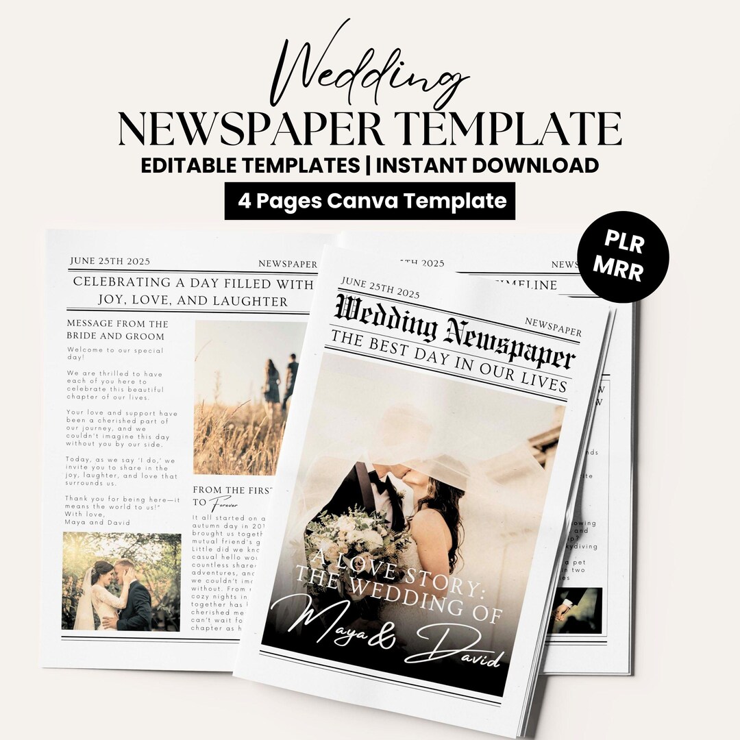 Wedding Newspaper Canva Template With Photo PLR MRR, Wedding Program ...
