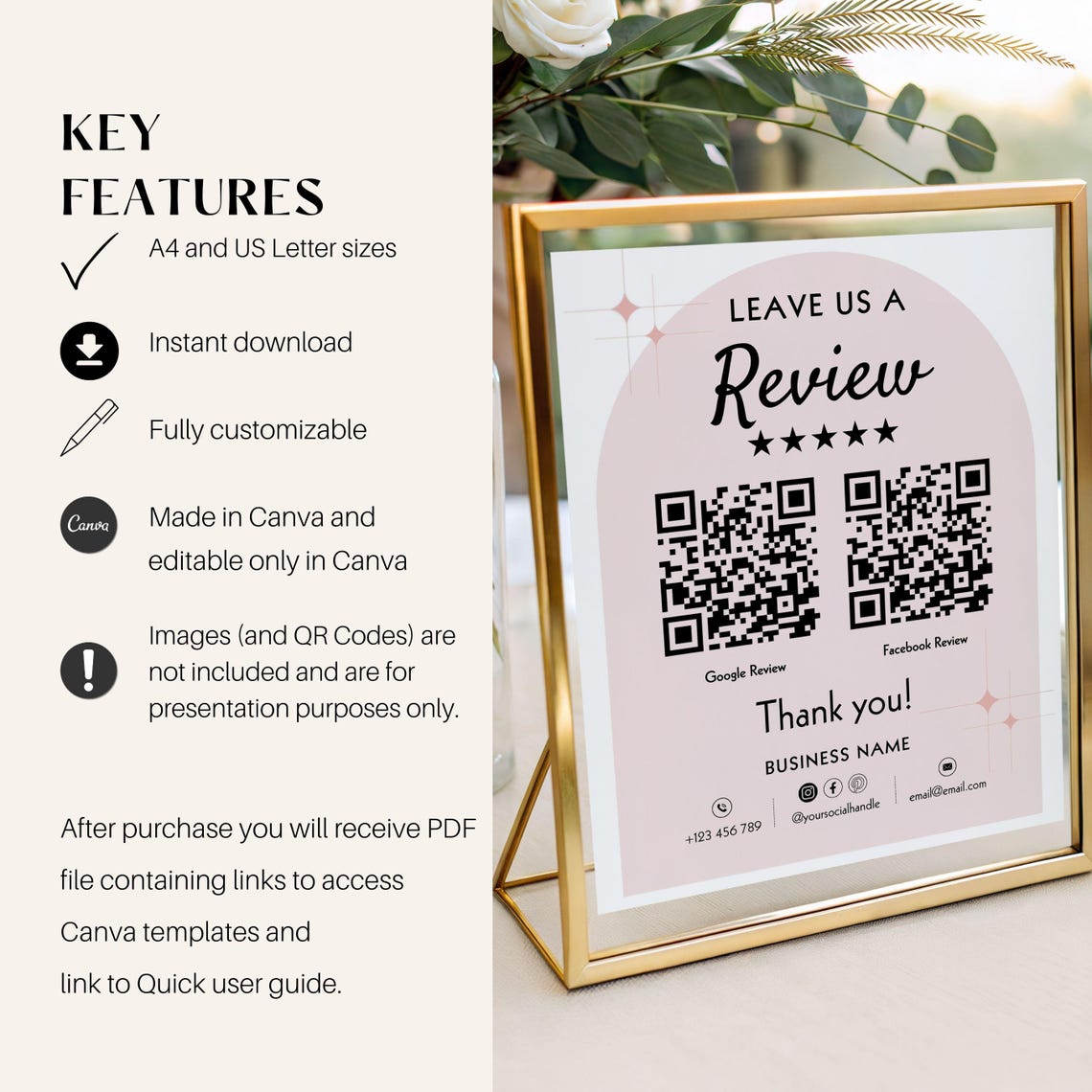 Leave a Review Sign Canva Template, Editable QR Code Business Sign, A4 ...