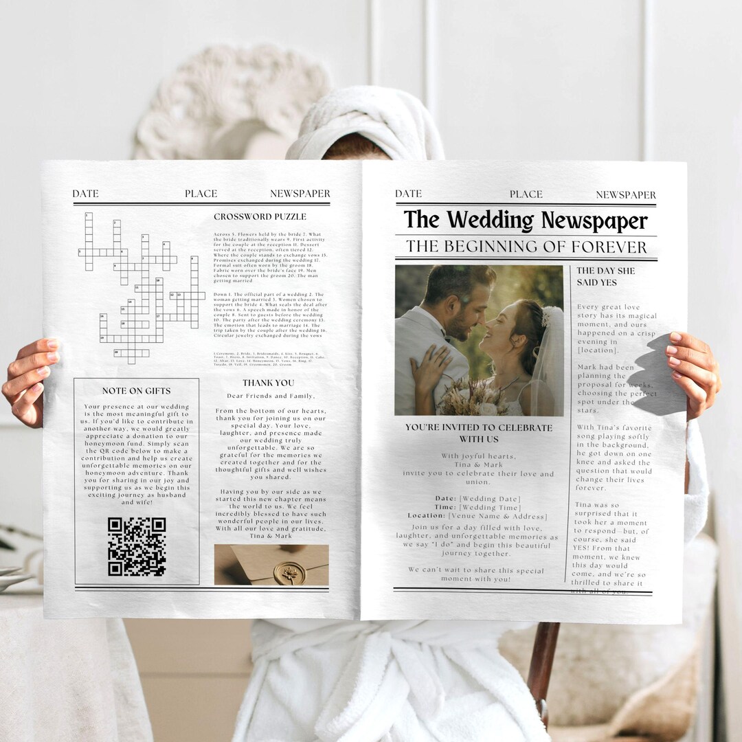 Wedding Newspaper Canva Template With Photo, Wedding Program, Newlywed ...