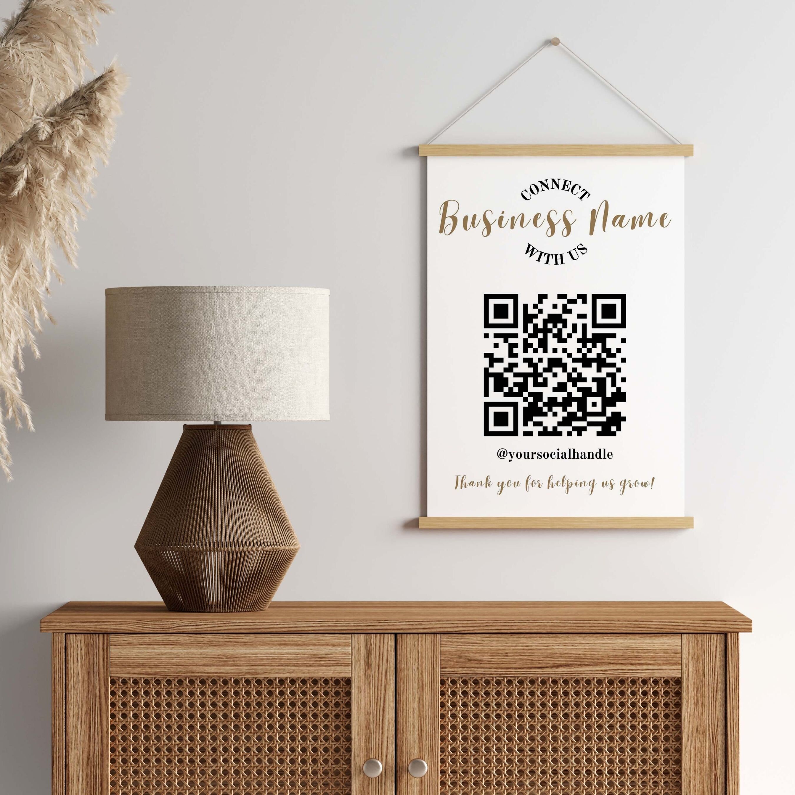 Social Media Sign QR Code Printable Template Canva, Let's Get Social ...