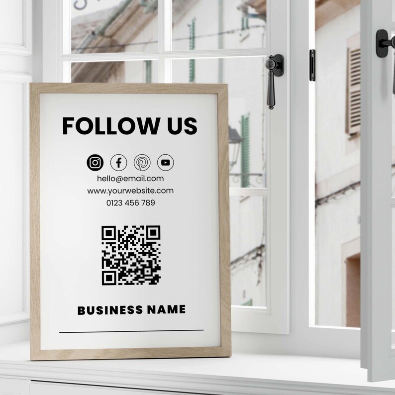 Simple Follow Us Social Media Sign Canva Template, QR Code, Connect ...