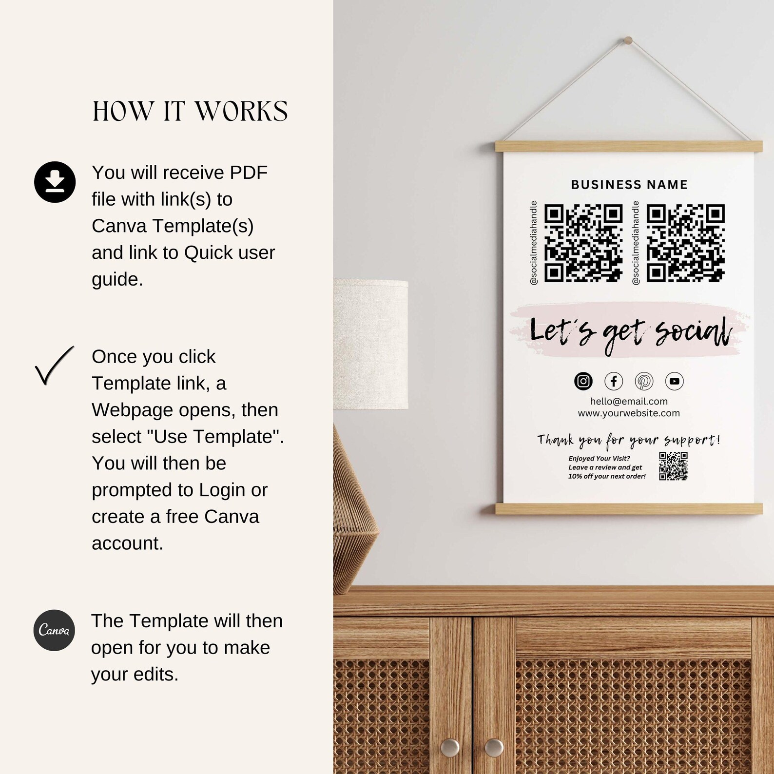 Lets Get Social Sign Template, QR Code Sign, Connect With Us Sign ...